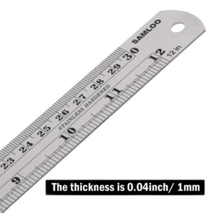 12 Inch Stainless Steel Ruler Metal Ruler Kit with Conversion Table Metric Straight Edge Linear Measurement Ruler 30CM