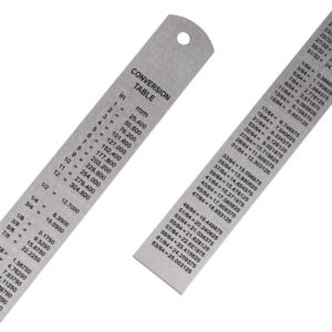 12 Inch Stainless Steel Ruler Metal Ruler Kit with Conversion Table Metric Straight Edge Linear Measurement Ruler 30CM