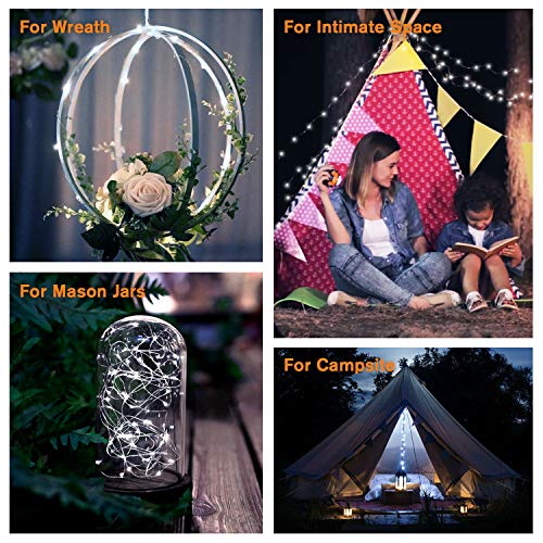 QITONG White Solar Christmas Lights, 2 Pack Each 66ft 200 LED Solar Fairy Lights Outdoor Waterproof, 8 Modes Silver Wire Solar Twinkle Mini Lights