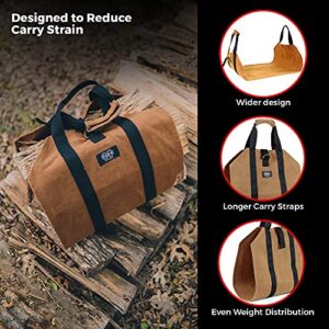 Nut Hugger Firewood Carrier Log Tote Bag, Waxed Canvas Wood Carrying Holder Bag for Fireplace Camp Log Storage, Portable Heavy-Duty for Outdoor and Indoor, Water-Resistant, Large 39” x 18”