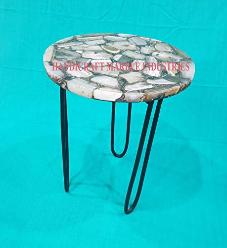 15" Inch Round Brown Grey Agate Coffee Table with Hair Pin Style Metal Base, Agate Table, Stone Coffee Table, Agate Table Top, Agate Round Coffee Table, Agate Side Table Home Decor