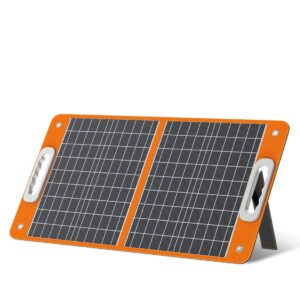 flashfish 18v/60w foldable solar panel, portable solar charger with dc output for flashfish 151wh/166wh/222wh(sold separately), usb-c/qc3.0 for phones, tablets on camping van rv road trip