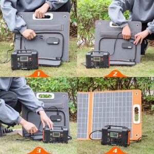 Flashfish 18V/60W Foldable Solar Panel, Portable Solar Charger with DC Output for Flashfish 151Wh/166Wh/222Wh(Sold Separately), USB-C/QC3.0 for Phones, Tablets On Camping Van RV Road Trip