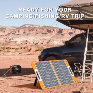 Flashfish 18V/60W Foldable Solar Panel, Portable Solar Charger with DC Output for Flashfish 151Wh/166Wh/222Wh(Sold Separately), USB-C/QC3.0 for Phones, Tablets On Camping Van RV Road Trip