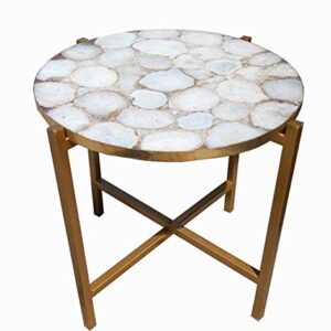 18" Inch Round Natural White Agate Coffee Table with Gold or Silver Foil coated borders with Metal Base, Agate Table, Stone Coffee Table, Agate Table Top, Agate Round Coffee Table