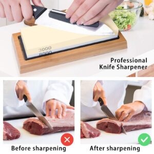 Sharpening Stone Whetstone Set 4 Side Grit 400/1000 3000/8000, Professional Whetstone Knife Sharpener, Knife Sharpening Stone Kit with Bamboo Base, Flatting Stone, Angle Guide & Leather Strop