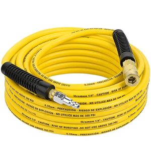 hromee air compressor hose 1/4 inch x 50 feet hybrid hose with fittings, 1/4" industrial quick coupler and plug kit