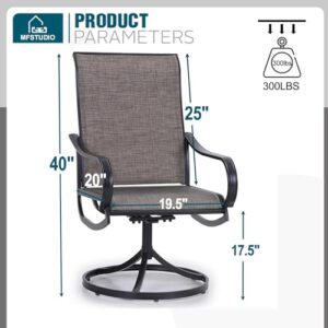 MFSTUDIO 2 Pieces Patio Sling Dining Swivel Chairs with Steel Metal Frame,Bistro Backyard Rocker Chairs Weather Resistant Garden Outdoor Furniture, Ash-ish Brown Fabric and Black Frame