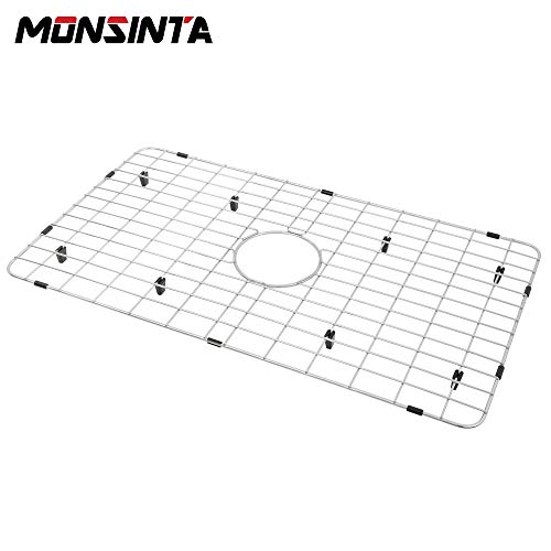 MONSINTA Kitchen Sink Grate and Sink Protectors for Kitchen Sink, Kitchen Sink Bottom Grid, 27 3/8" x 15 3/8" Sink Grid, Sink Protector with Center Hole for Single Sink Bowl