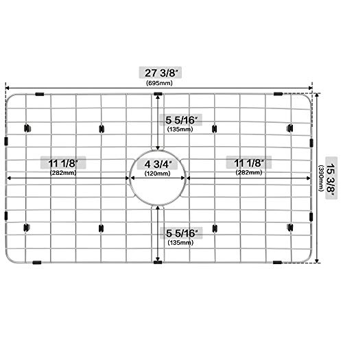 MONSINTA Kitchen Sink Grate and Sink Protectors for Kitchen Sink, Kitchen Sink Bottom Grid, 27 3/8" x 15 3/8" Sink Grid, Sink Protector with Center Hole for Single Sink Bowl