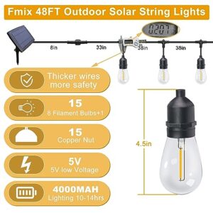 FMIX Outdoor Solar String Lights Outdoor Waterproof, 48FT S14 10hrs Solar Outdoor String Lights Solar Powered String Lights Outdoor,5V Solar Patio String Lights, Solar led String Lights