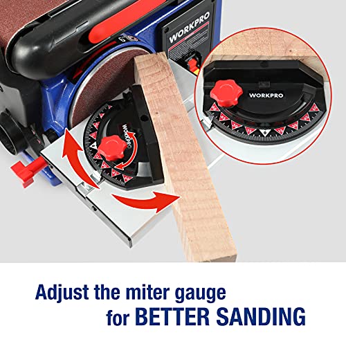 WORKPRO Belt Disc Sander, 4 in. x 36 in. Belt & 6 in. Disc Sander with 6pcs Sandpapers, Cast Iron Base for Sanding Woodworking, DIY Decoration