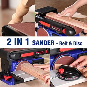 WORKPRO Belt Disc Sander, 4 in. x 36 in. Belt & 6 in. Disc Sander with 6pcs Sandpapers, Cast Iron Base for Sanding Woodworking, DIY Decoration