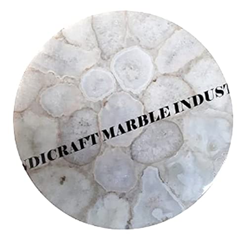 15" Inch Round Natural White Agate Coffee Table with Gold or Silver Foil coated borders with Metal Base, Agate Table, Stone Coffee Table, Agate Table Top, Agate Round Coffee Table