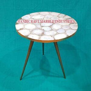 15" Inch Round Natural White Agate Coffee Table with Gold or Silver Foil coated borders with Metal Base, Agate Table, Stone Coffee Table, Agate Table Top, Agate Round Coffee Table