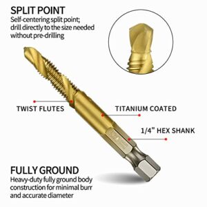 BAYTORY 7Pcs Titanium Combination Thread Drill and Tap Set, Metric HSS M3-M10 Screw Tapping Countersink Bit Tool 1/4" Hex Shank (Titanium Coated)