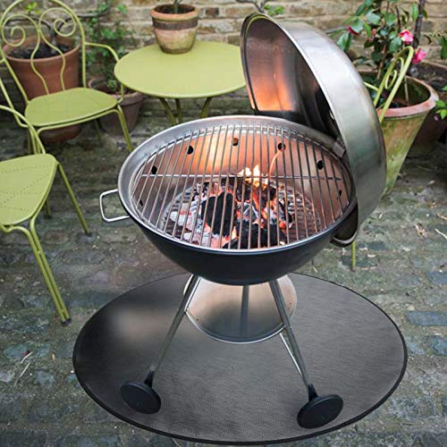 Round Ember Mat for Under Grill Fire Pit, Fire Pits Mat for Deck, Flame Retardant Heat Resistant BBQ Gas Grill Air Fryer Protective Mat for Patio Lawn Ground Outdoor Campsite Firepfoof Pad Black (36")