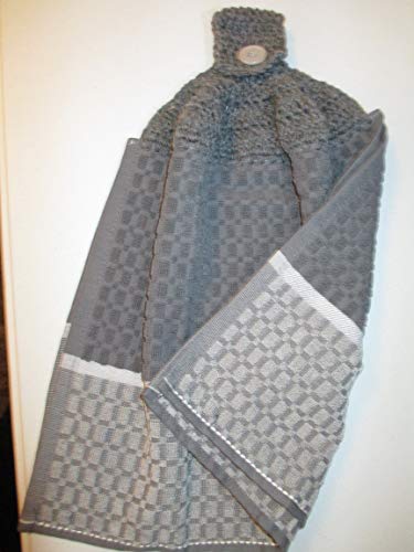 Crocheted FULL Towel Shades of Grey Kitchen Towel with Grey Heather Yarn