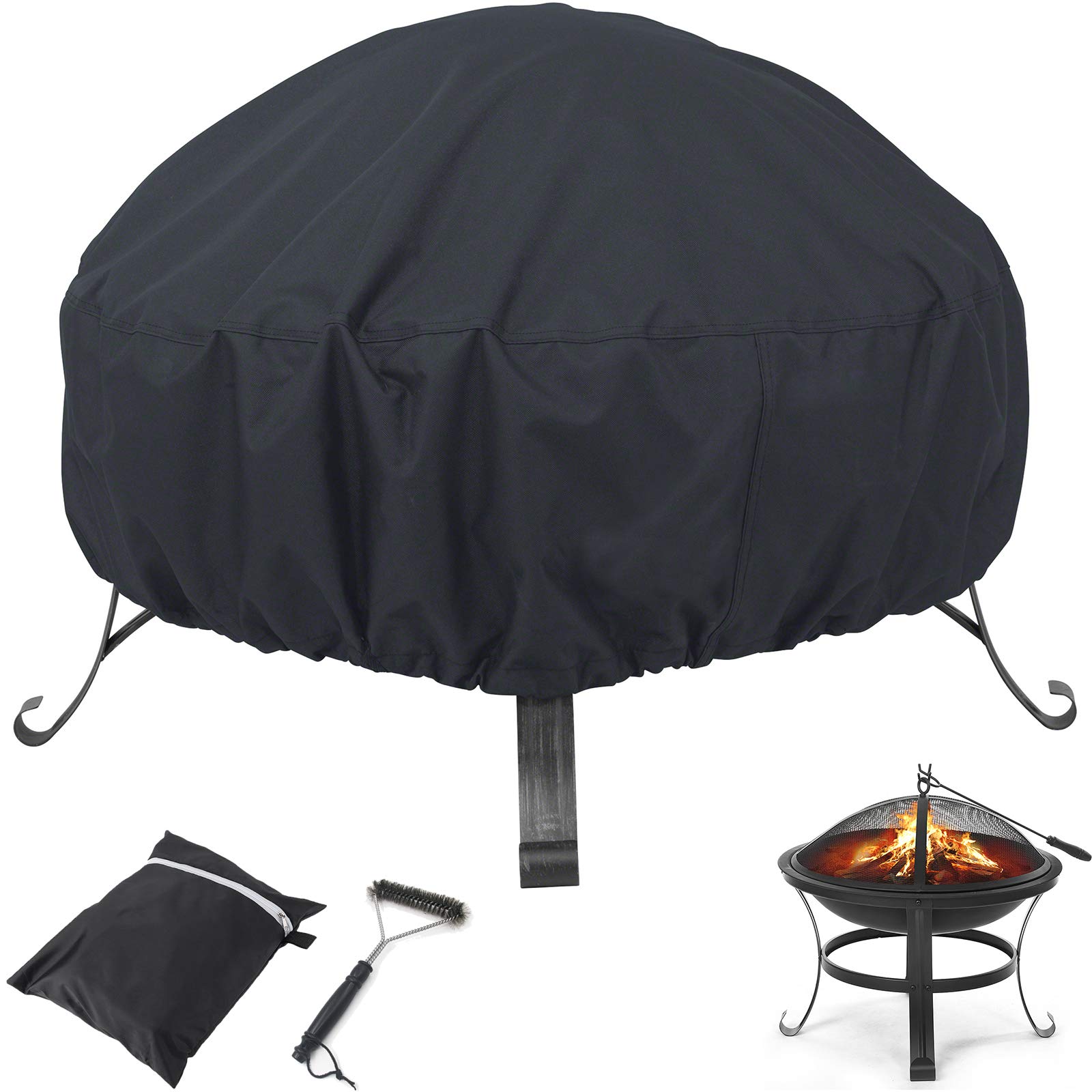 Musment Grill Round 22 Inch Fireplace, Heavy Duty 600D Anti-UV Waterproof Windproof and Dustproof, Patio Gas Outdoor Cover, Fire Pit Accessories, Black