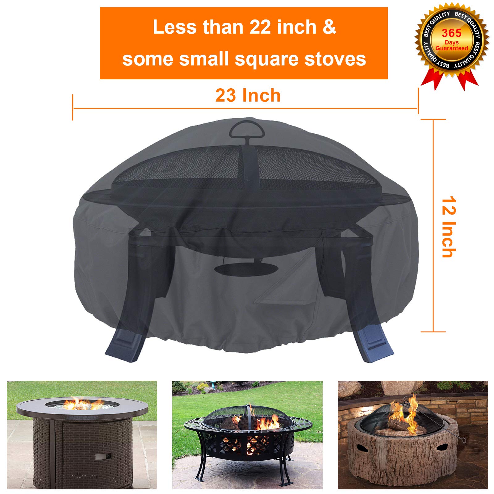 Musment Grill Round 22 Inch Fireplace, Heavy Duty 600D Anti-UV Waterproof Windproof and Dustproof, Patio Gas Outdoor Cover, Fire Pit Accessories, Black