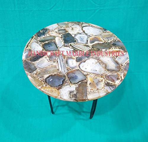 12" Inch Round Brown Grey Agate Coffee Table with Hair Pin Style Metal Base, Agate Table, Stone Coffee Table, Agate Table Top, Agate Round Coffee Table, Agate Side Table Home Decor