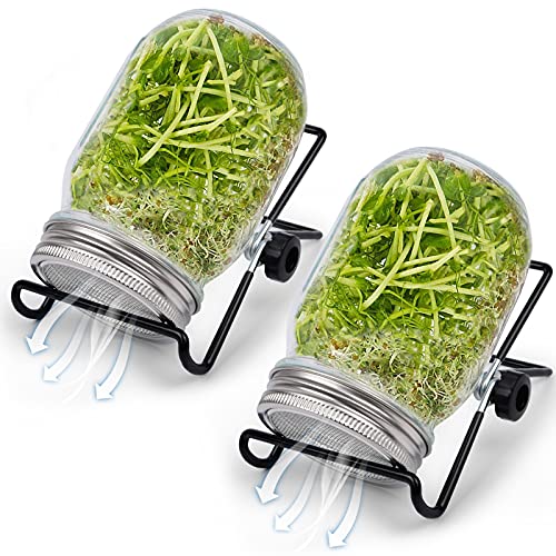 Seed Sprouting Jar Broccoli Sprouts Growing Kit with Screen Lids Wide Mouth Mason Jars for Growing Broccoli, Alfalfa, Mung Bean, Seed Germination Kit Indoor Sprouter Set, 2 Pack