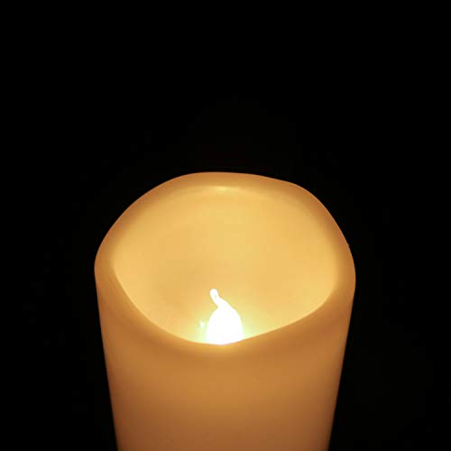 Eldnacele Waterproof Flameless Flickering Candles with 6 Hours Timer, Indoor Outdoor White LED Plastic Battery Operated Pillar Candles Pack of 4 for Wedding Festival White, D3”x H4” 5” 6” 8”