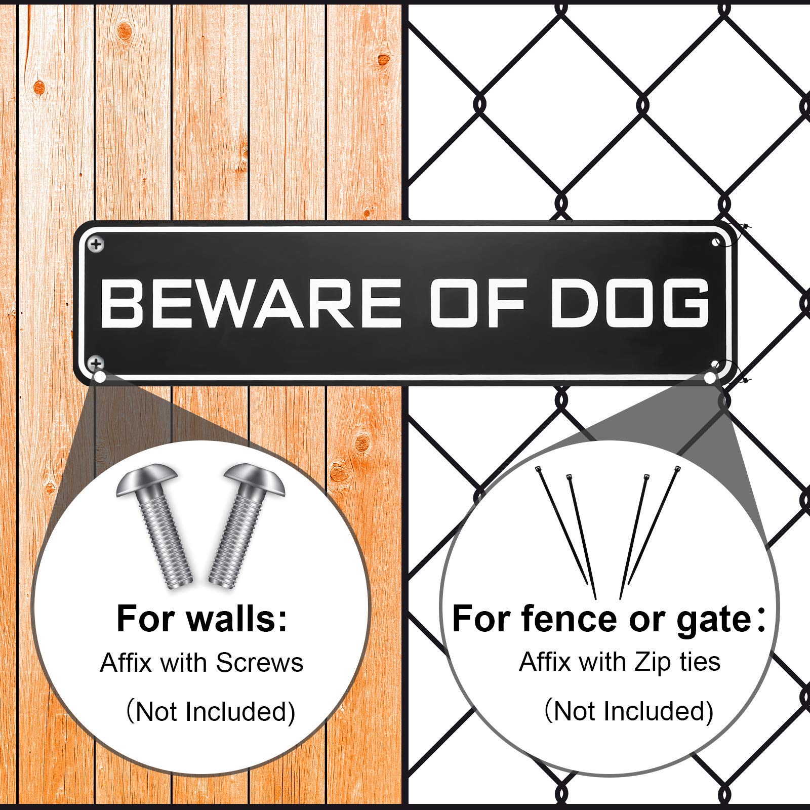 Ripeng Beware of Dog Sign for Fence Aluminum Rust Free Beware of Dog Sign Weatherproof Metal Warning Caution Dog Sign for Yard Gate Door Garden Outdoor, 3 x 12 Inch (2 Pieces)