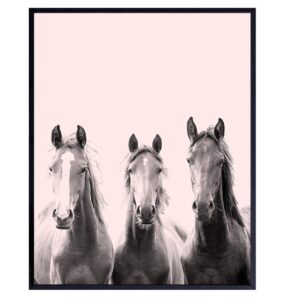 horse wall decor - horse wall art - horse decorations - farmhouse barn wall decor for girls bedroom - country western boho shabby chic decorations - gift for equestrian women - pink pony poster set