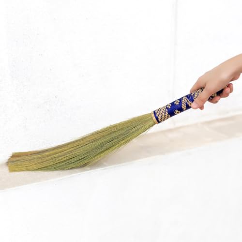 SN SKENNOVA - 12 inch Tall of Whisk Duster Brush Broom Grass wisk Broom Bamboo Grass Handcrafted Woven Nylon Thread Handle Color are on Random (Brown)