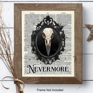 The Raven - Creepy Skull Wall Decor - Gothic Home Decor - Scary Wall Art - Goth Room Decor - Edgar Allan Poe Pagan Gifts - Medieval Decor - Nevermore