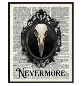 the raven - creepy skull wall decor - gothic home decor - scary wall art - goth room decor - edgar allan poe pagan gifts - medieval decor - nevermore