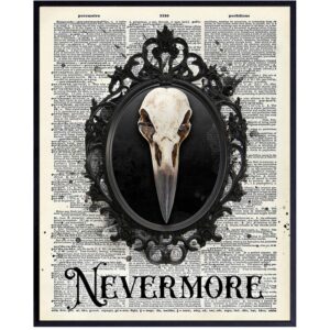 The Raven - Creepy Skull Wall Decor - Gothic Home Decor - Scary Wall Art - Goth Room Decor - Edgar Allan Poe Pagan Gifts - Medieval Decor - Nevermore