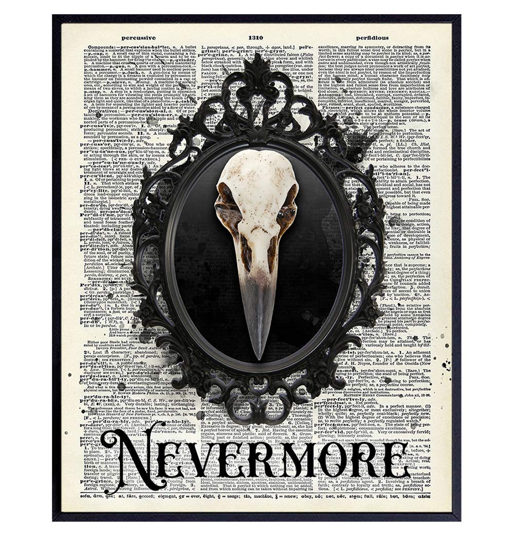 The Raven - Creepy Skull Wall Decor - Gothic Home Decor - Scary Wall Art - Goth Room Decor - Edgar Allan Poe Pagan Gifts - Medieval Decor - Nevermore