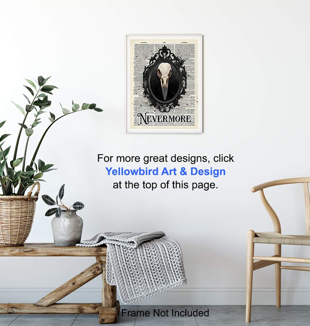 The Raven - Creepy Skull Wall Decor - Gothic Home Decor - Scary Wall Art - Goth Room Decor - Edgar Allan Poe Pagan Gifts - Medieval Decor - Nevermore