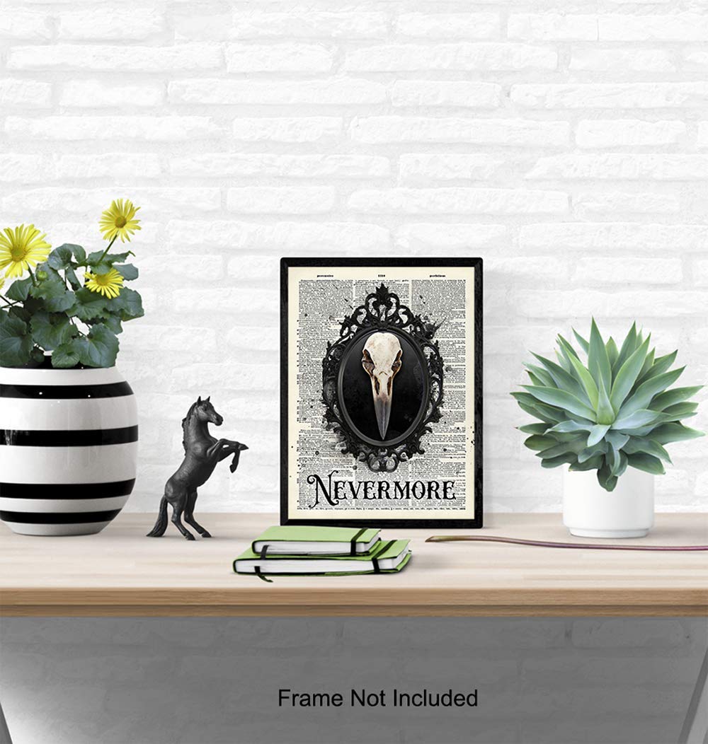 The Raven - Creepy Skull Wall Decor - Gothic Home Decor - Scary Wall Art - Goth Room Decor - Edgar Allan Poe Pagan Gifts - Medieval Decor - Nevermore