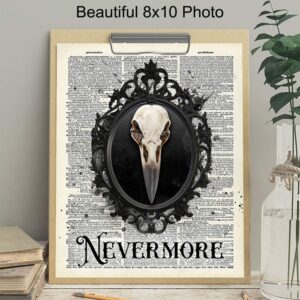 The Raven - Creepy Skull Wall Decor - Gothic Home Decor - Scary Wall Art - Goth Room Decor - Edgar Allan Poe Pagan Gifts - Medieval Decor - Nevermore