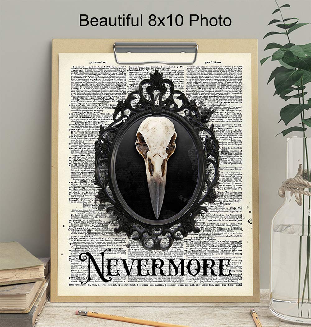 The Raven - Creepy Skull Wall Decor - Gothic Home Decor - Scary Wall Art - Goth Room Decor - Edgar Allan Poe Pagan Gifts - Medieval Decor - Nevermore