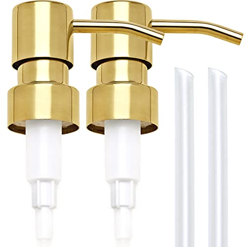 Gold Soap Dispenser Pump Replacement - 304 Stainless Steel Hand Liquid Soap and Lotion Dispenser Pumps Replacement for Regular Mouth Bottles, Standard 28/400 Neck Size,2 Pack