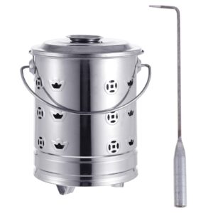 yardwe incinerator can stainless steel burn barrel incinerator cage barrel fire pit with burning tongs for yard home outdoor