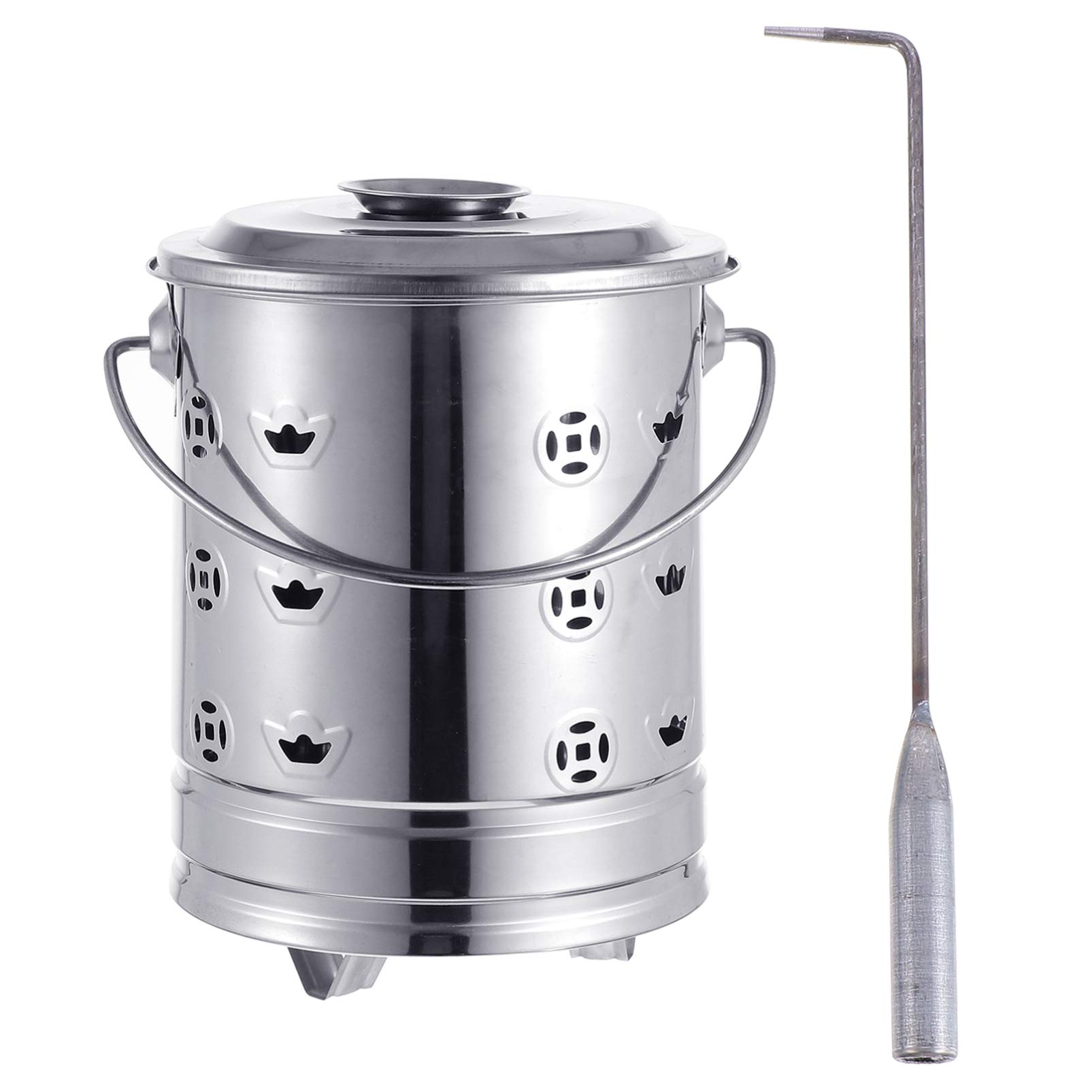 Yardwe Incinerator Can Stainless Steel Burn Barrel Incinerator Cage Barrel Fire Pit with Burning Tongs for Yard Home Outdoor