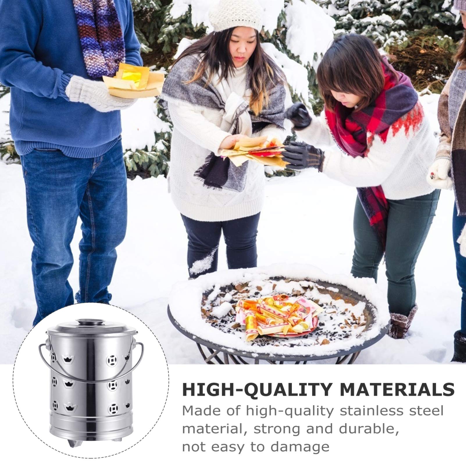 Yardwe Incinerator Can Stainless Steel Burn Barrel Incinerator Cage Barrel Fire Pit with Burning Tongs for Yard Home Outdoor