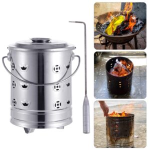 Yardwe Incinerator Can Stainless Steel Burn Barrel Incinerator Cage Barrel Fire Pit with Burning Tongs for Yard Home Outdoor