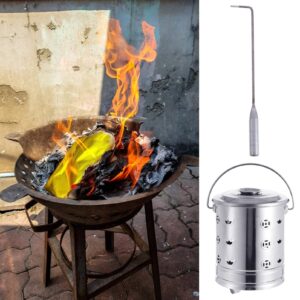 Yardwe Incinerator Can Stainless Steel Burn Barrel Incinerator Cage Barrel Fire Pit with Burning Tongs for Yard Home Outdoor