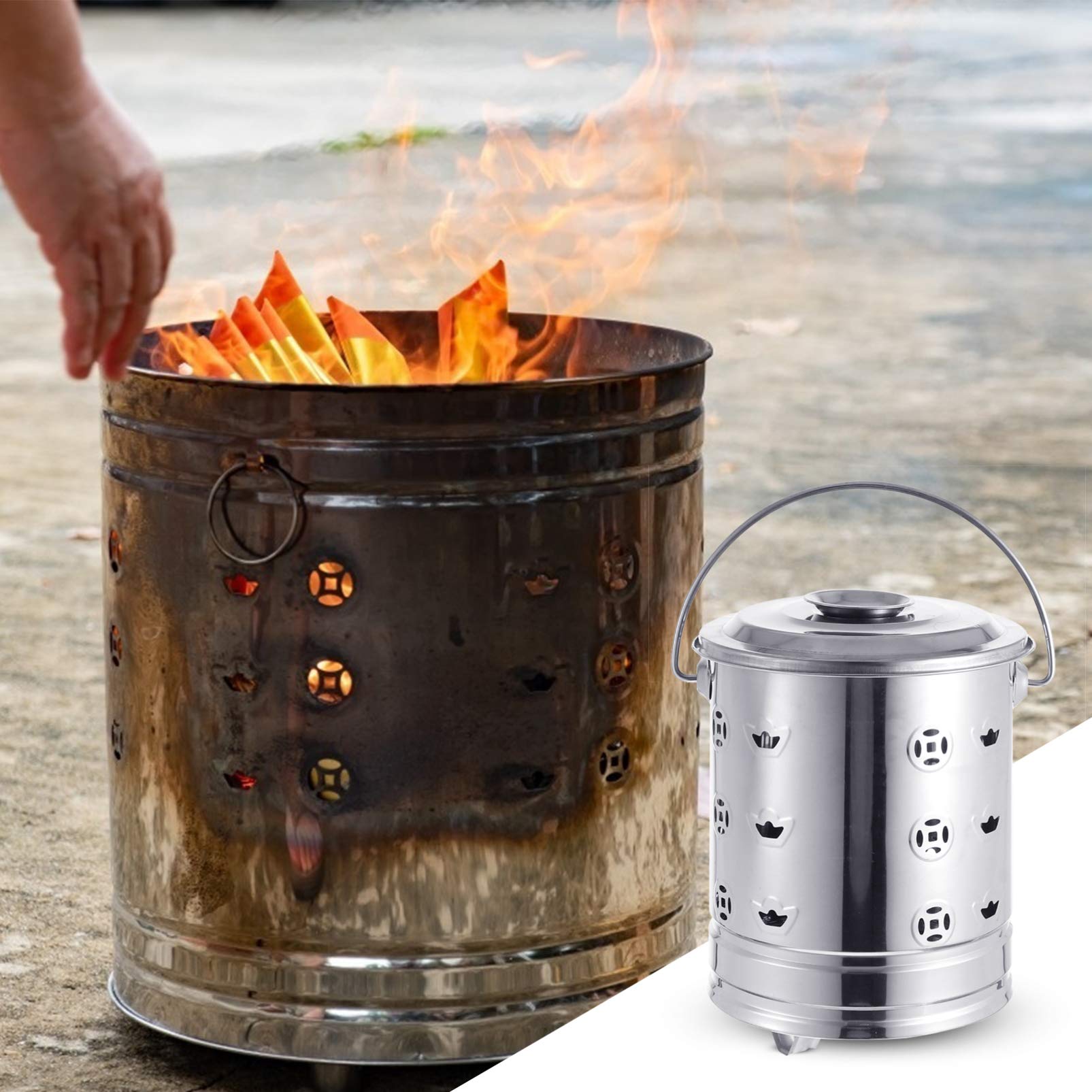 Yardwe Incinerator Can Stainless Steel Burn Barrel Incinerator Cage Barrel Fire Pit with Burning Tongs for Yard Home Outdoor