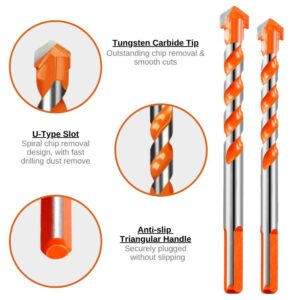 10Pcs Ultimate Drill Bits, Multifunctional Drill Bits, Ultimate Punching Drill Bit for Concrete, Tile, Glass, Ceramic, Brick, Wood and Plastic, Bits for Power Drills, 6/8/10/12mm (Orange)