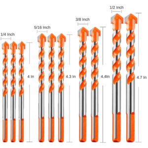 10Pcs Ultimate Drill Bits, Multifunctional Drill Bits, Ultimate Punching Drill Bit for Concrete, Tile, Glass, Ceramic, Brick, Wood and Plastic, Bits for Power Drills, 6/8/10/12mm (Orange)