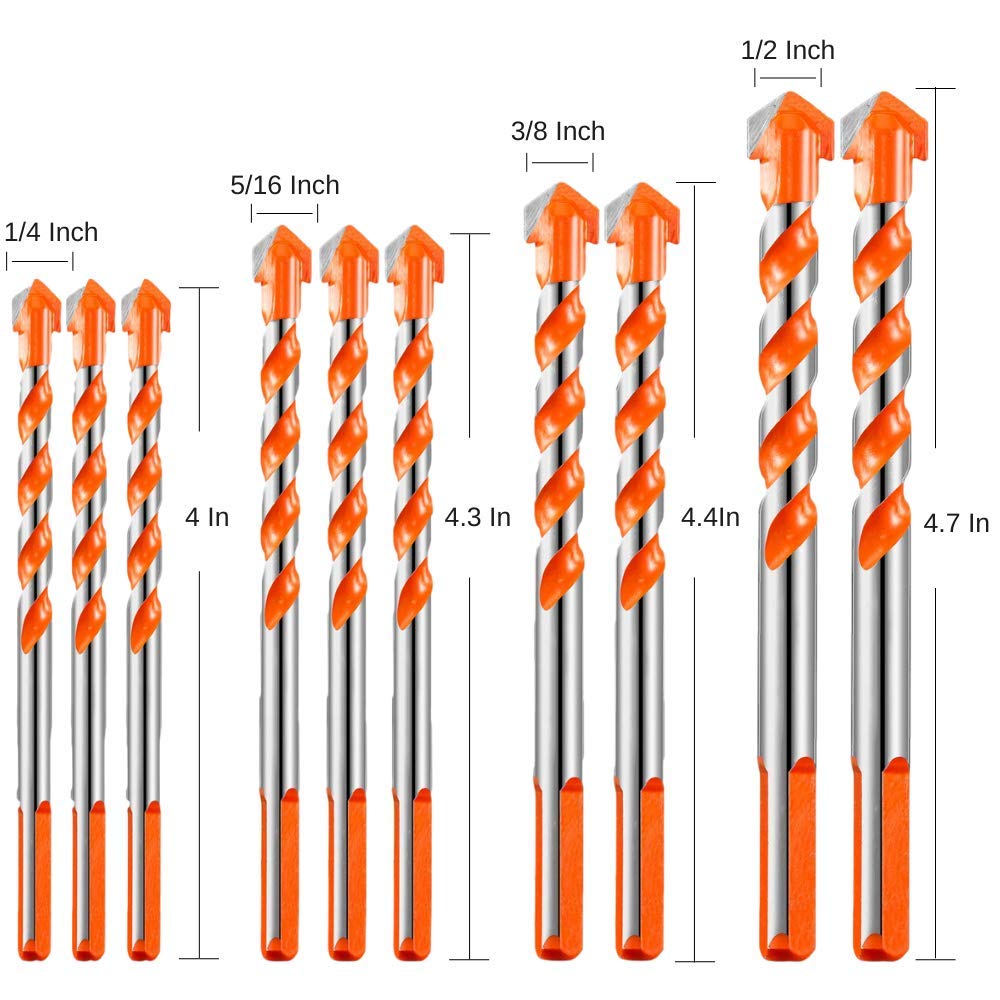 10Pcs Ultimate Drill Bits, Multifunctional Drill Bits, Ultimate Punching Drill Bit for Concrete, Tile, Glass, Ceramic, Brick, Wood and Plastic, Bits for Power Drills, 6/8/10/12mm (Orange)