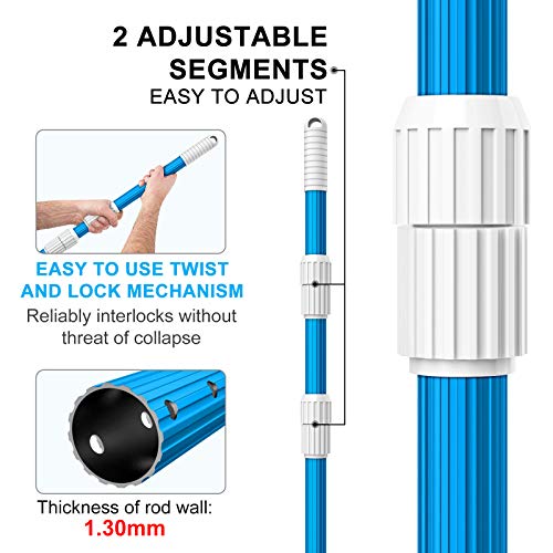 BLIKA 16.5FT Blue Aluminum Telescopic Swimming Pool Pole, 1.30mm Thickness, Pool Pole Telescopic, Pool Poles for Cleaning