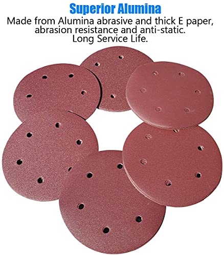 SACKORANGE 60 Pack 9-Inch 6-Hole Hook-and-Loop Drywall Sanding Discs Set- 80 100 120 180 240 400 Grits, 9" Fast Cutting Aluminum Oxide Sander Paper for Drywall Power Sander, Sand Wood